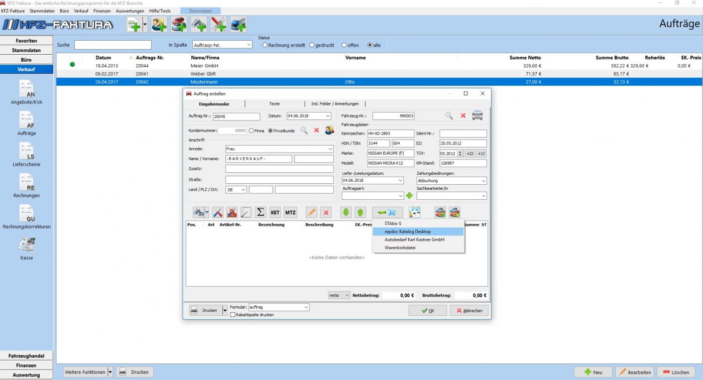 KFZ-Faktura - Rechnungsprogramm für die KFZ- Betriebe, KFZ Software ...