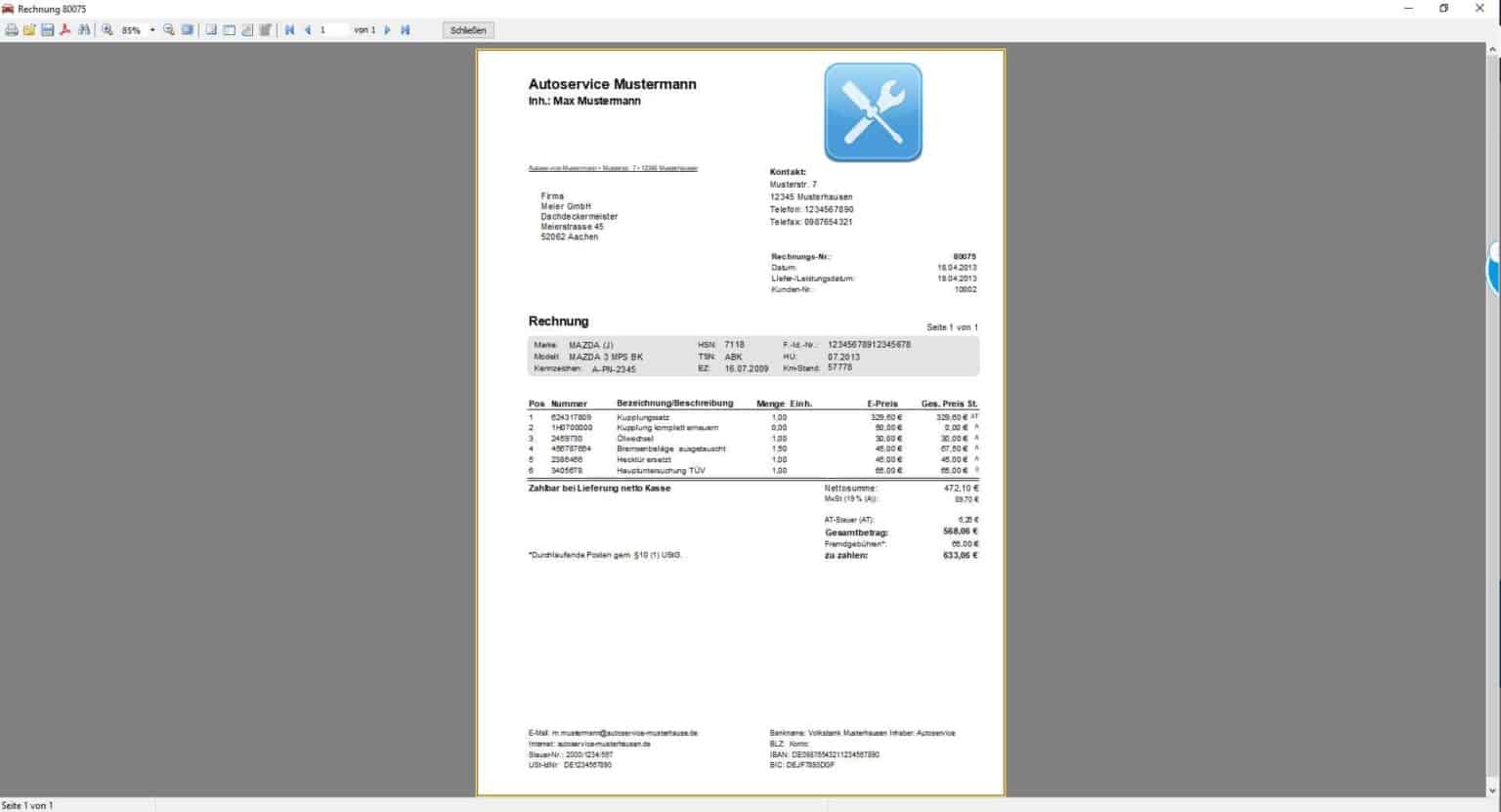 Basisversion - KFZ-Faktura